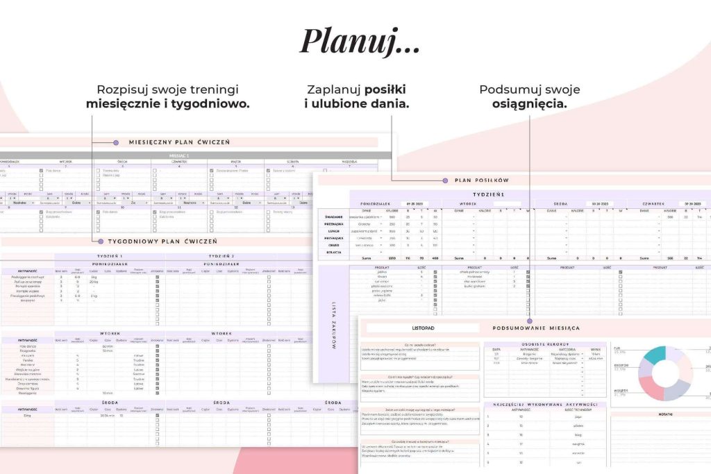 Interaktywny fitness planner, dzienniczek treningowy online